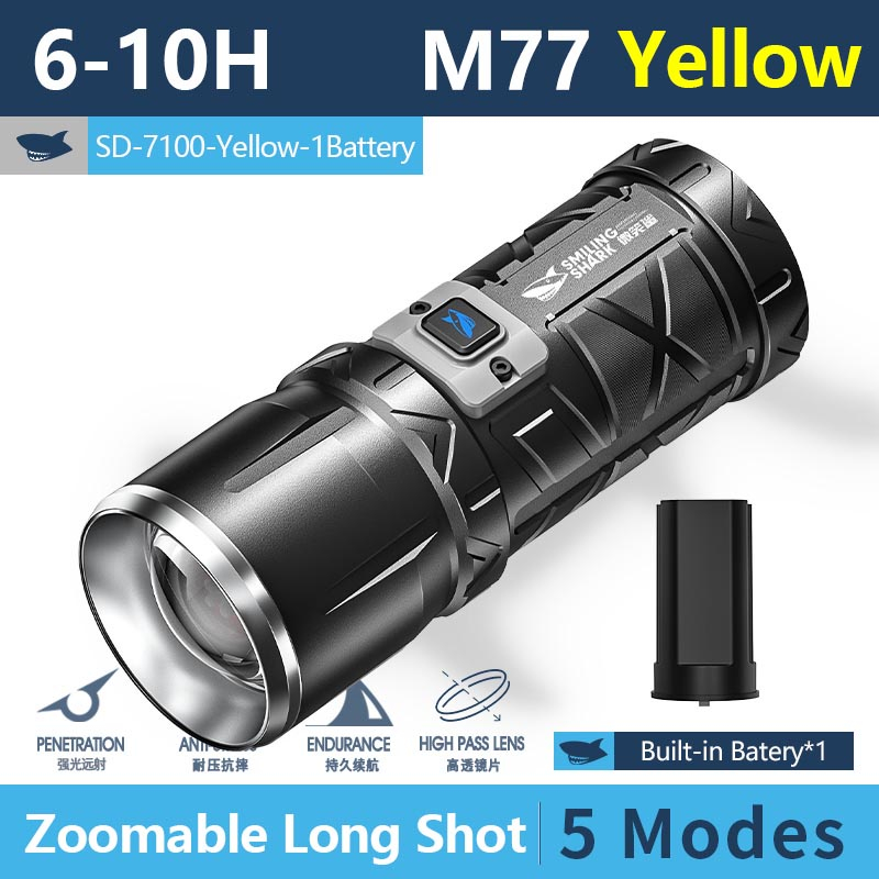Smiling Shark ไฟฉายสีเหลือง M77 8400LM พลังงานสูง Super Bright ไฟฉาย 10000mAh USB ชาร์จใหม่ได้ ...