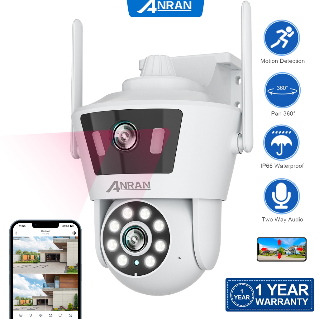 Anran 8MP 4K Dual Lens Cctv กล้องรักษาความปลอดภัยไร้สาย 360 การติดตามอัตโนมัติสี Night Vision ...