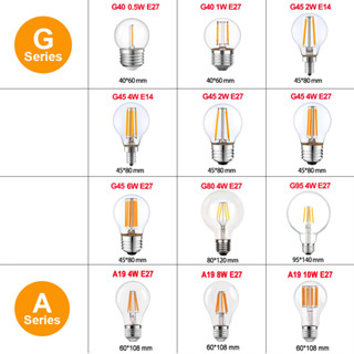 หลอดไฟ Edison LED E12 E14 E27 1W 2W 3W 4W 6W 8W C7 C35 T20 T16 A19 G40 G80 T28 ST64 หรี่แสงได้ ...