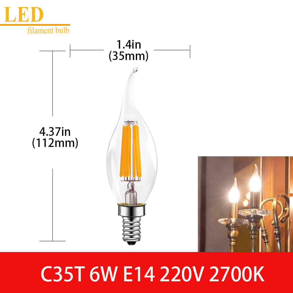 หลอดไฟ Edison LED E12 E14 E27 1W 2W 3W 4W 6W 8W C7 C35 T20 T16 A19 G40 G80 T28 ST64 หรี่แสงได้ ...