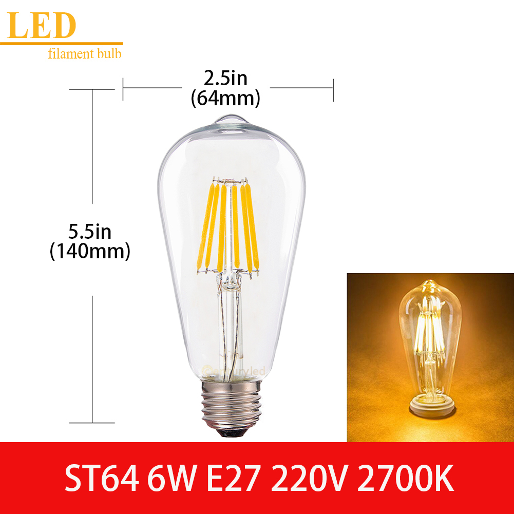 หลอดไฟ Edison LED E12 E14 E27 1W 2W 3W 4W 6W 8W C7 C35 T20 T16 A19 G40 G80 T28 ST64 หรี่แสงได้ ...