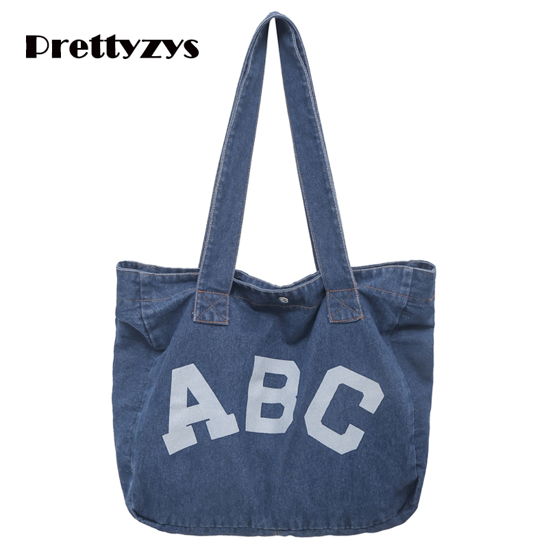 Tote Bag Prettyzys 2023 Korean Large capacity Denim Canvas bag For College Student | Shopee Thailand