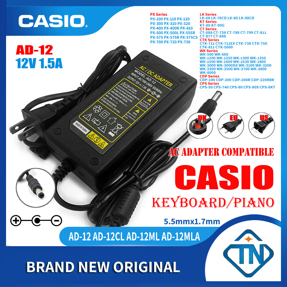 อะแดปเตอร์คีย์บอร์ดเปียโนไฟฟ้า 12V 1.5A AC DC AD-12 สําหรับ CASIO PX110 ...