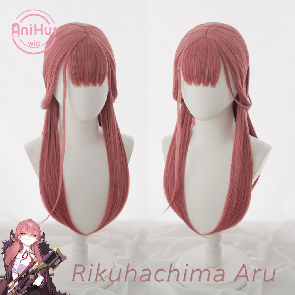 【AniHut】Rikuhachima Aru Cosplay Wig Blue Archive Red Straight 65cm/25 ...