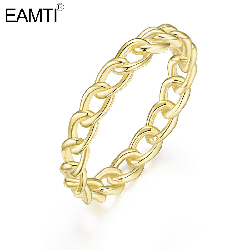 Eamti แหวนหมั้น แหวนแต่งงาน ชุบทอง 14K 925 3.8 มม. วางซ้อนกันได้ ไซซ์ 4-12 สําหรับผู้หญิง ...