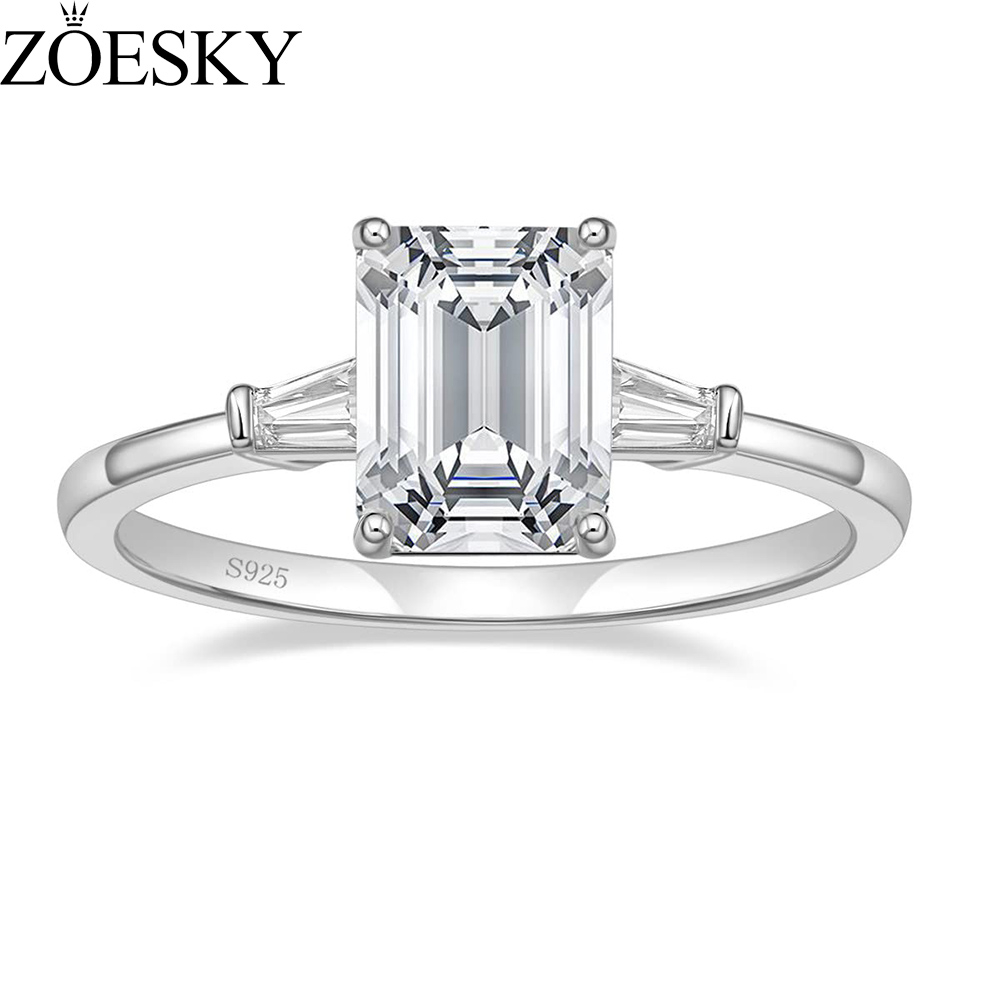 Zoesky 3CT 925 แหวนหมั้นเงิน 3 หินมรกตตัด Cubic Zirconia CZ งานแต่งงานสัญญาแหวนแต่งงานสําหรับ ...