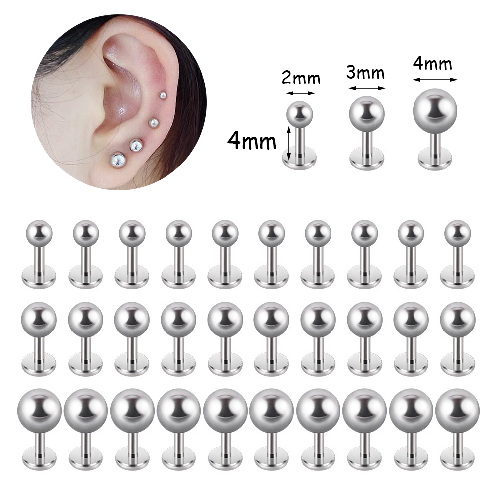 1 PC 20G/16G สแตนเลสรอบลูกกระดูกอ่อนสตั๊ดต่างหู 4 มม.สั้น Ear Stud Helix Conch Tragus เจาะ ...