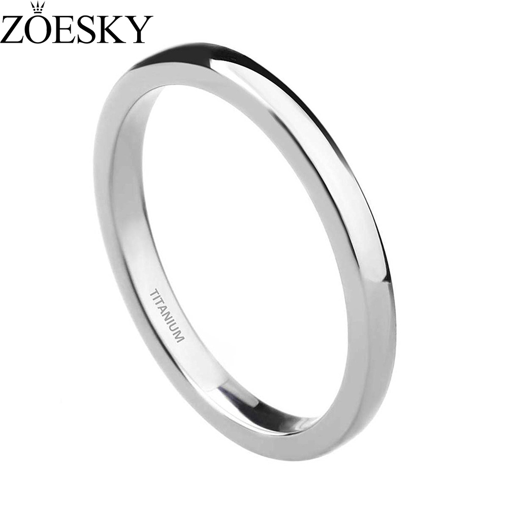 Zoesky 2 มม.แหวนไทเทเนียมธรรมดาโดมเรียบง่ายสูงขัดแหวนแต่งงาน Comfort ...