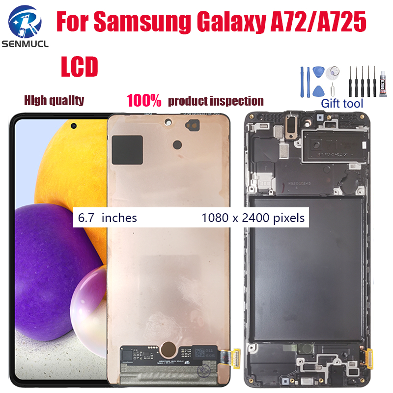 แผงหน้าจอสัมผัสดิจิทัล LCD AMOLED ขนาด 6.7 นิ้ว พร้อมกรอบ สําหรับ Samsung Galaxy A72 4G A725 SM ...