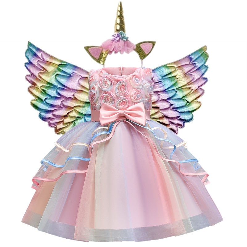 Nnjxd ชุดเดรสคอสเพลย์ ยูนิคอร์น ดอกไม้ พร้อมที่คาดผม สําหรับเด็กผู้หญิง ...