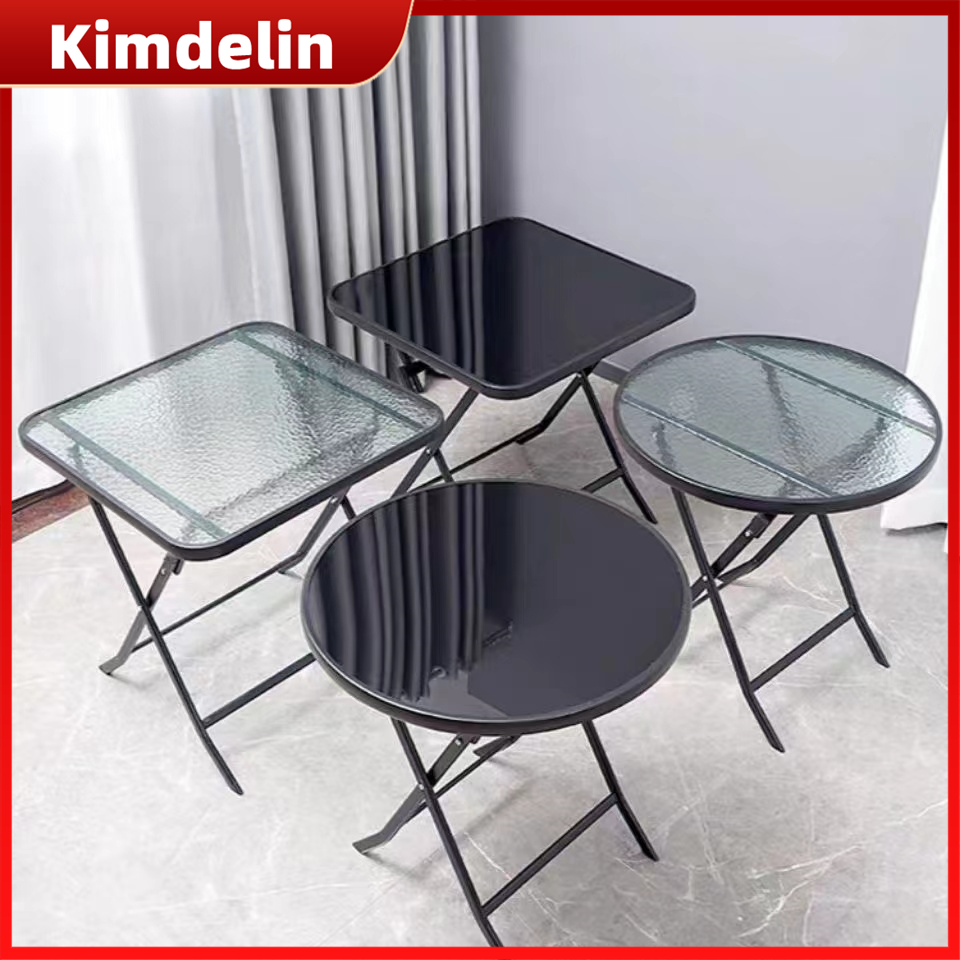 KIMDELIN โต๊ะเฟอร์นิเจอร์กลางแจ้ง 80 ซม. โต๊ะกลมกระจกในสวน ตลาดร่ม ...