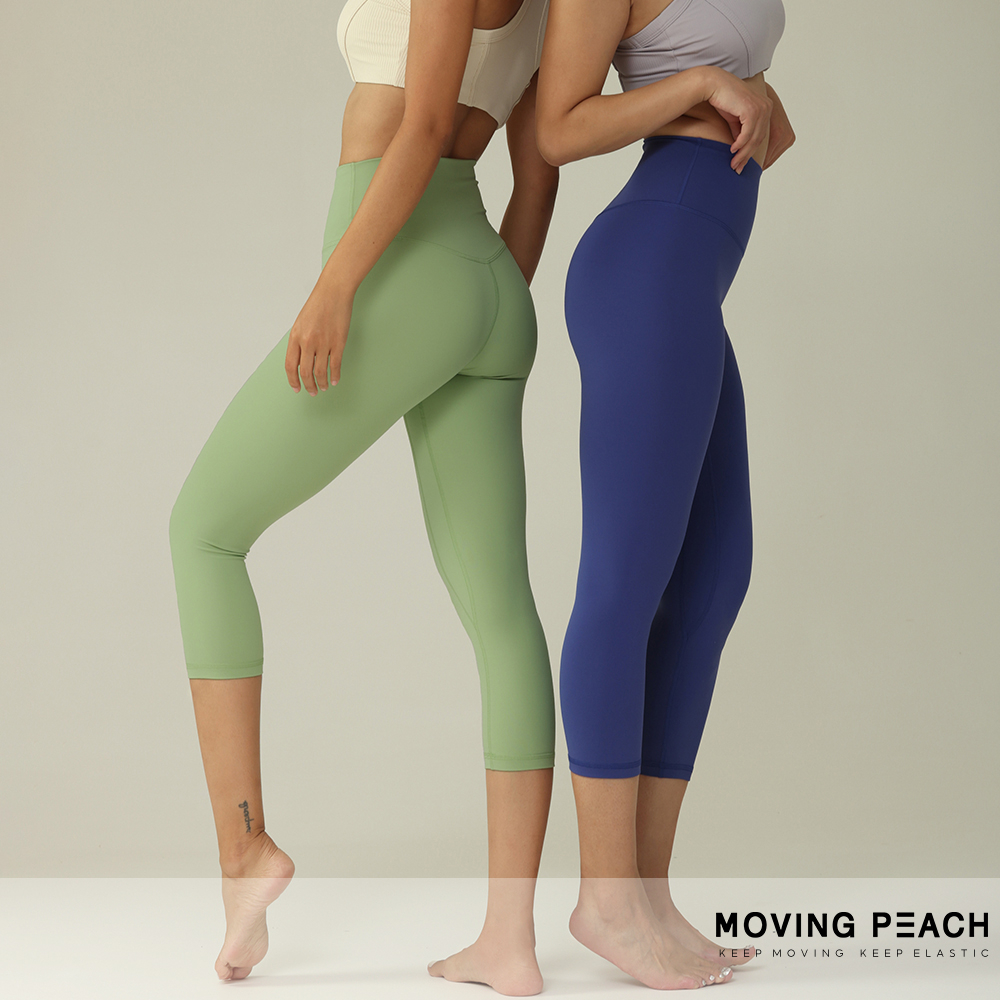Moving PEACH Capri กางเกงโยคะ เอวสูง เนยนิ่ม ฟิตเนส กางเกงครอป พร้อม ...