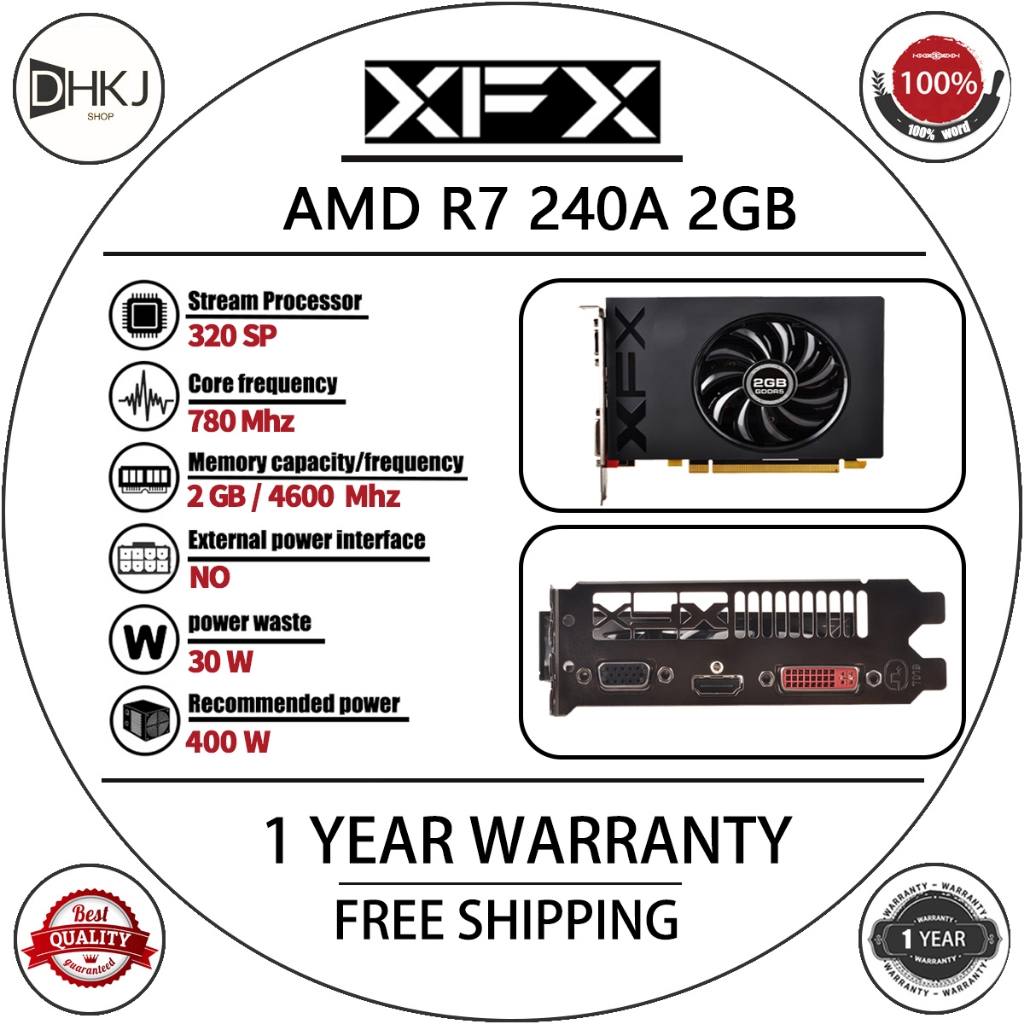 การ์ดจอ XFX R7 240 2GB GPU Radeon R7 240A 2GB AMD สําหรับคอมพิวเตอร์ตั้งโต๊ะ PC VGA HDMI PCI-E ...