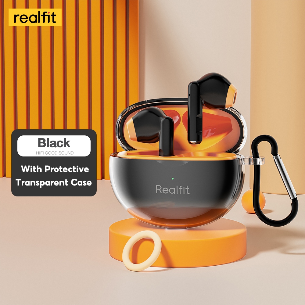 Realfit F2 หูฟังบลูทูธไร้สาย พร้อมไมโครโฟน เล่นได้นาน | Shopee Thailand