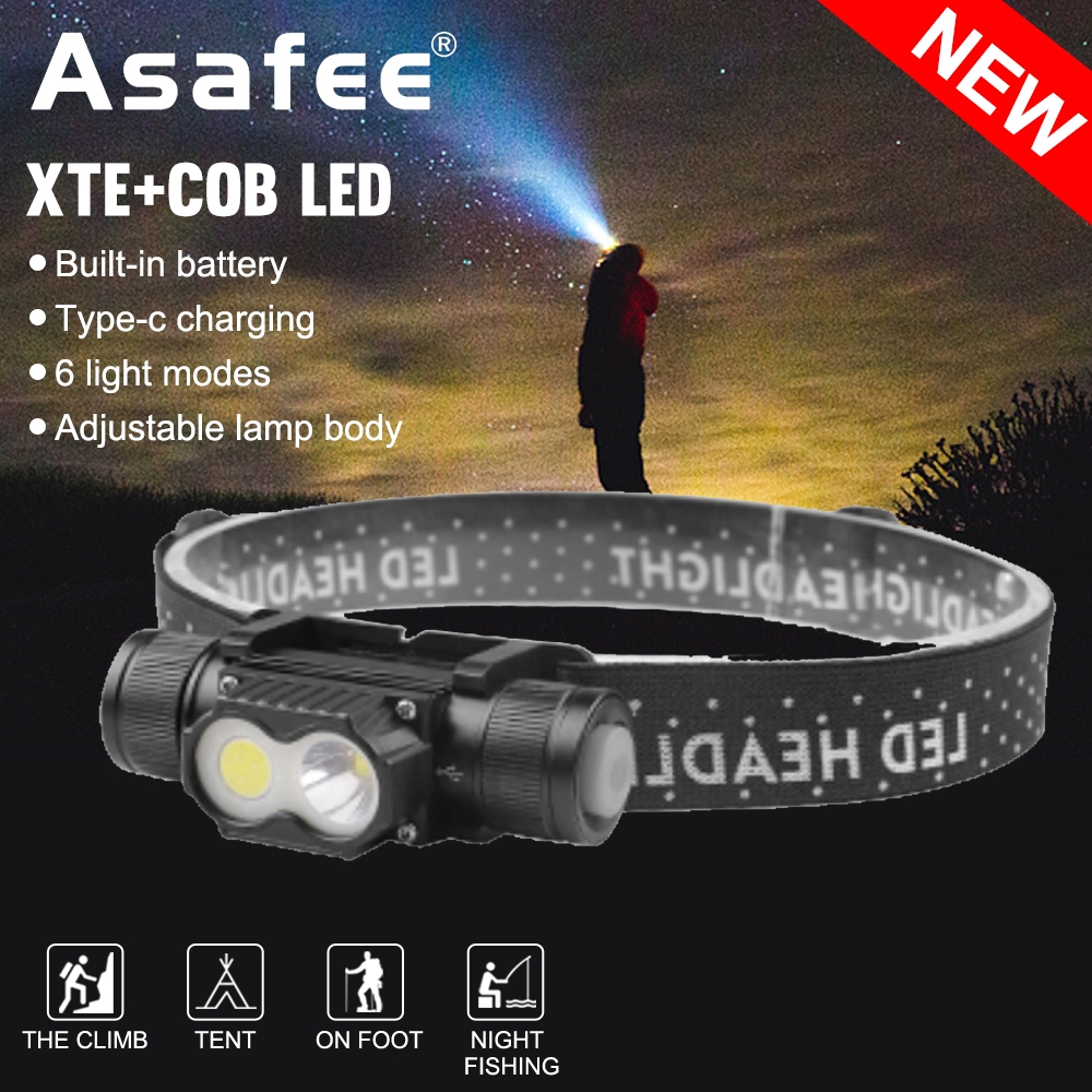 Asafee SY5840 42 43 ไฟหน้า LED 500LM L2 XPE XTE COB T6 หรี่แสงได้ ชาร์จ ...