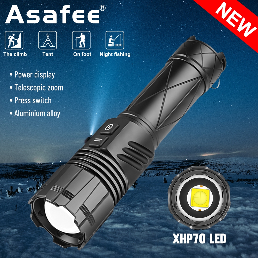 Asafee 1472 XHP70/30W ไฟฉาย LED 1600LM อะลูมิเนียมอัลลอย ซูมได้ 1500 ม. ชาร์จ TYPE-C แบบมืออาชีพ ...