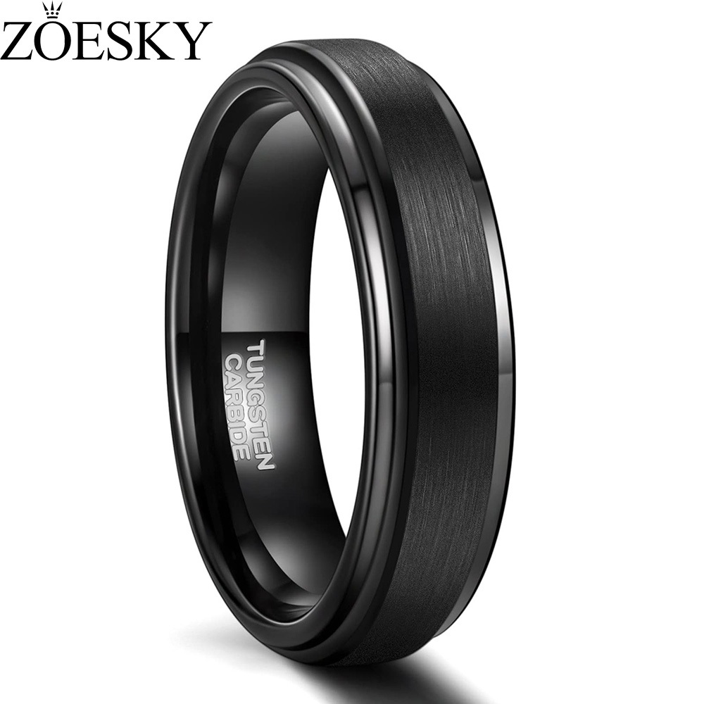 Zoesky 6 มม.แหวนทังสเตนสีดําแปรงงานแต่งงานสําหรับผู้ชายผู้หญิงแหวนขนาด ...