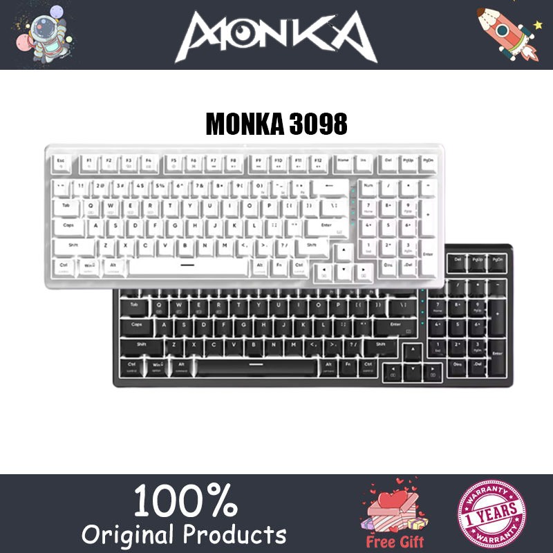 MONKA 3098 mechanical keyboard with screen wireless 2.4G Bluetooth RGB ...