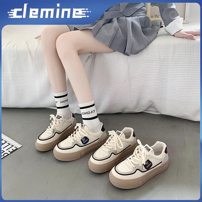 Clemine รองเท้าลําลองสตรีแพลตฟอร์มสไตล์เรโทร รองเท้าผ้าใบพื้นนุ่มอเนก ...
