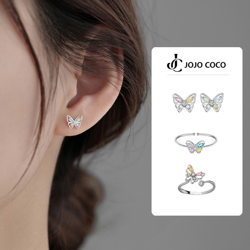 Jojo COCO ต่างหูเข็มเงิน S925 ประดับเพทาย รูปผีเสื้อ สไตล์เกาหลี สําหรับผู้หญิง | Shopee Thailand