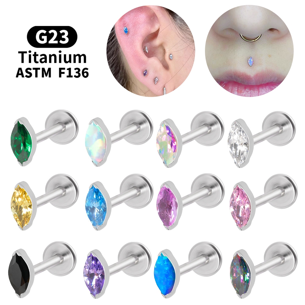 1 PC ASTM F136 G23 ไทเทเนียมเหล็ก Labret เจาะ Horse Eye Lip Stud Mini คริสตัลกระดูกอ่อนต่างหู ...