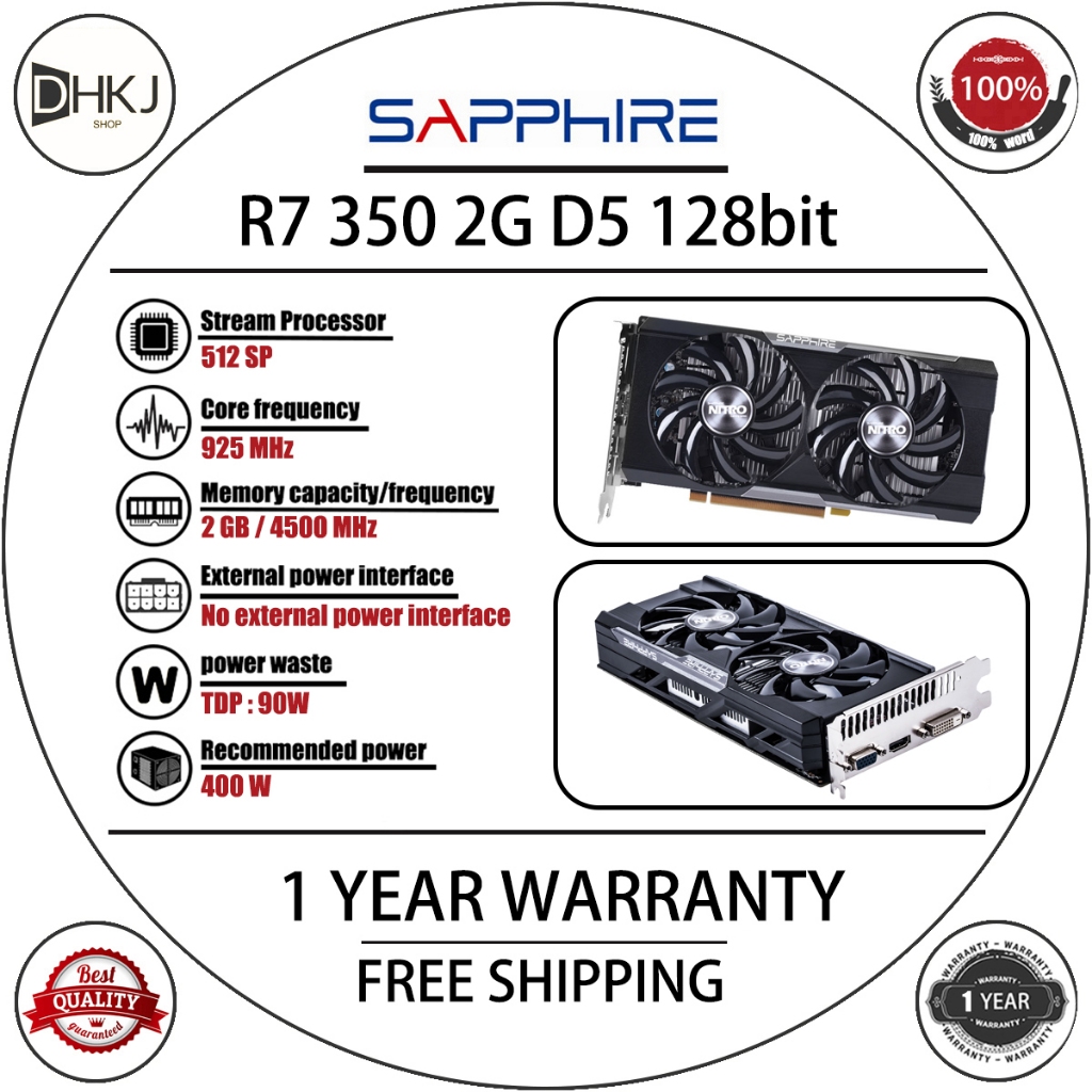 Sapphire R7 350 2GB GDDR5 OC 128bit การ์ด AMD Radeon R7 350 2GB กราฟิก ...