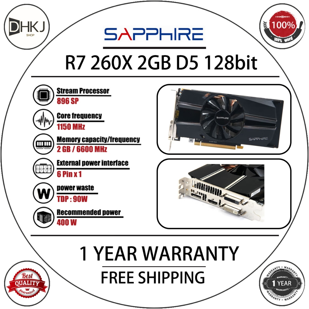 Sapphire R7 260X 2GB การ์ดจอ AMD Radeon R7260 2GB GPU สําหรับ ...