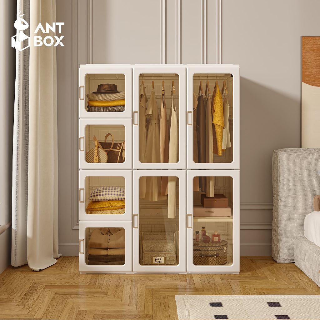 ANTBOX [พร้อมส่ง!! ] ตู้เสื้อผ้า 12 ช่อง 2 แขวน 710L ประตูใสโปร่งแสงมอง ...