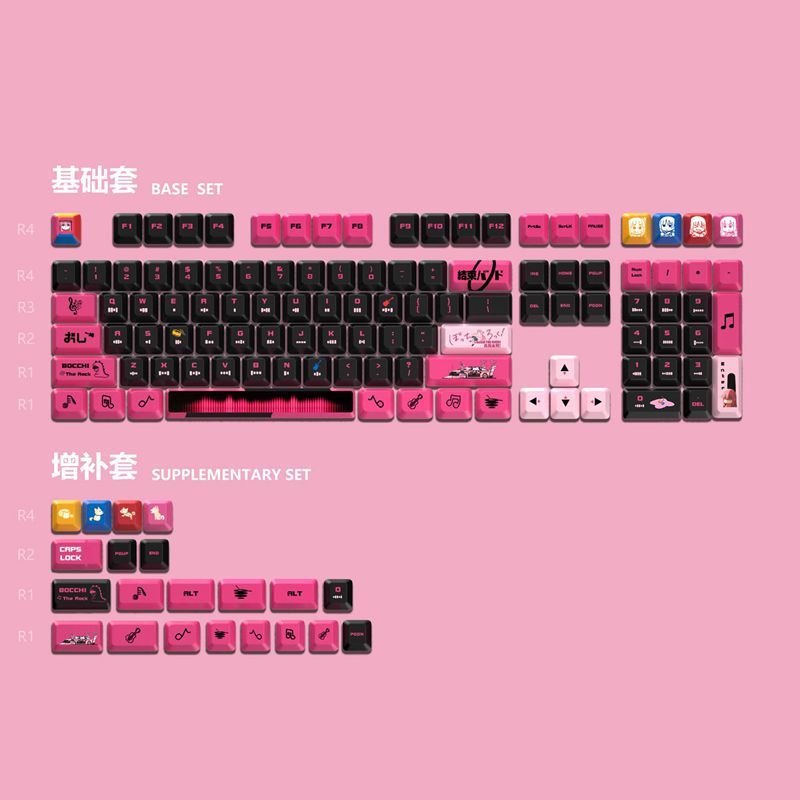 Keycap เฉพาะanime Bocchi The Rock ธีม Keycap สีดําสีชมพู Top แกะสลัก ...