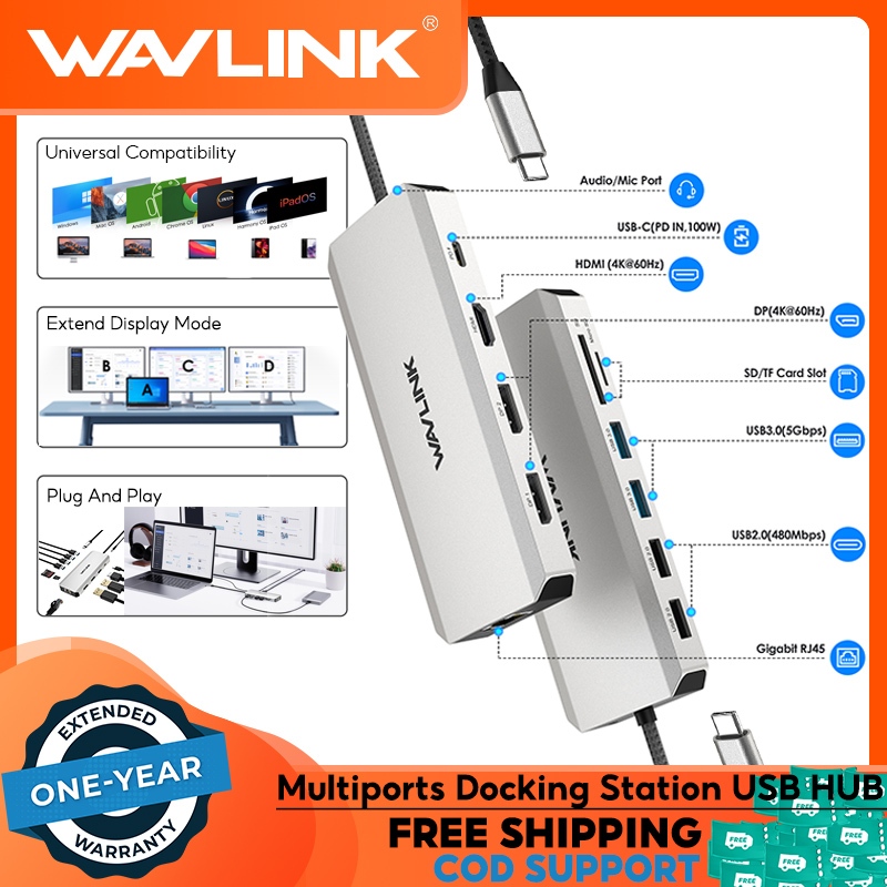 Wavlink Usb Hub อะแดปเตอร์ฮับ USB 10Gbps USB-C เป็น HDMI พอร์ตอีเธอร ...