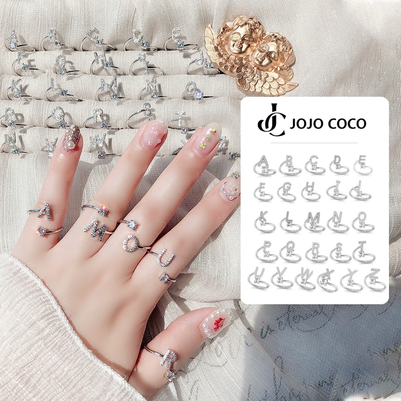 Jojo COCO แหวนนิ้วชี้ ลายตัวอักษรภาษาอังกฤษ 26 ตัว ประดับเพชร ปรับขนาด ...
