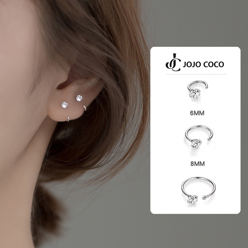 Jojo COCO ต่างหูเงิน S925 ประดับเพทาย ลายดอกไม้ 6 8 10 มม. | Shopee Thailand