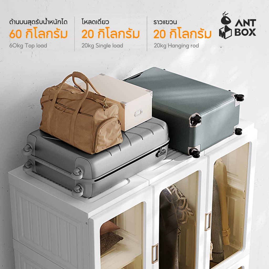 ANTBOX [พร้อมส่ง!!] ตู้เสื้อผ้า 6-15 ช่อง ติดตั้งง่าย ประตูใสโปร่งแสง ...