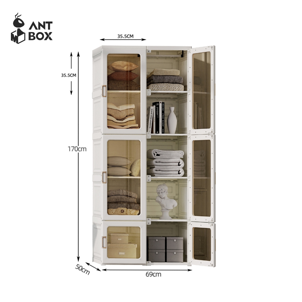 ANTBOX [พร้อมส่ง!!] ตู้เสื้อผ้า 6-15 ช่อง ติดตั้งง่าย ประตูใสโปร่งแสง ...