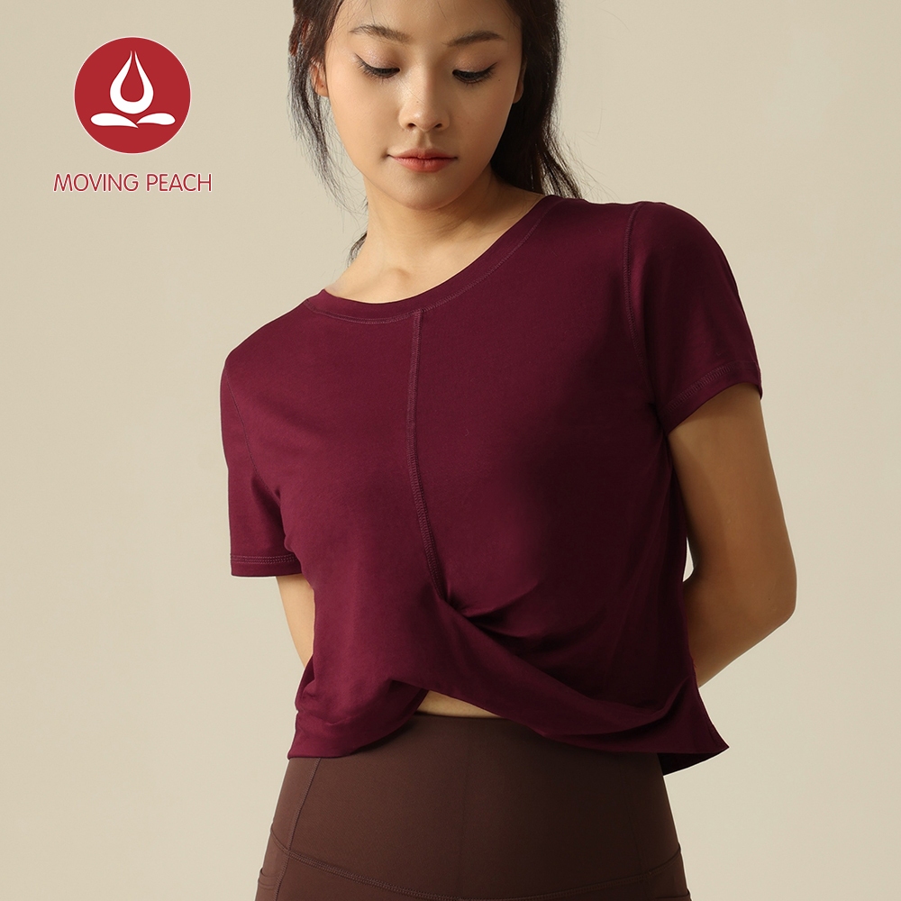 Moving PEACH เสื้อยืด เสื้อครอปท็อป ระบายอากาศ เสื้อไขว้หน้า แห้งเร็ว ...