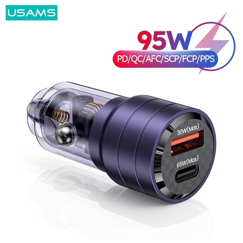 Usams PD 95W อลูมิเนียมอัลลอยด์ ใส USB A+C ชาร์จในรถ ชาร์จเร็ว 3.0 ที่ชาร์จ USB ในรถยนต์ ...