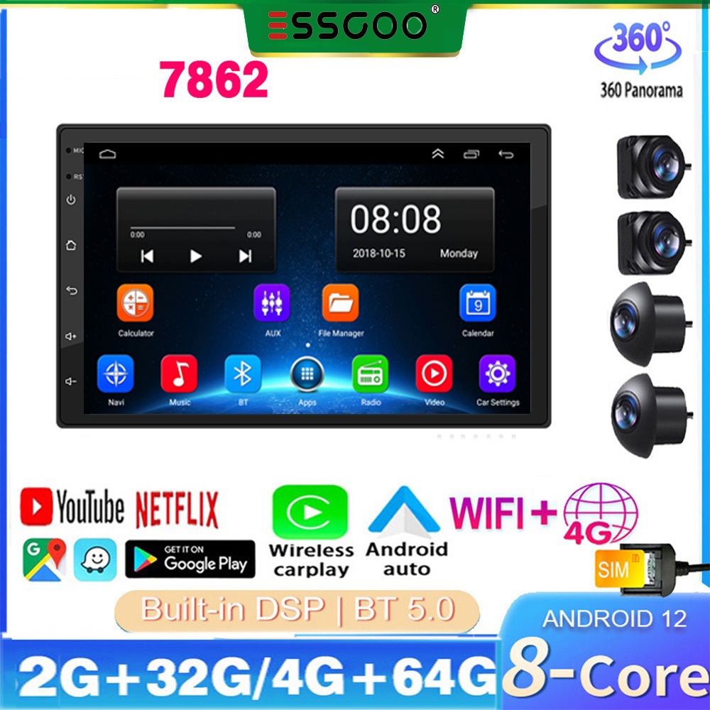 Essgoo 7862 เครื่องเล่นมัลติมีเดีย วิทยุรถยนต์ ระบบแอนดรอยด์ 8 Core ...