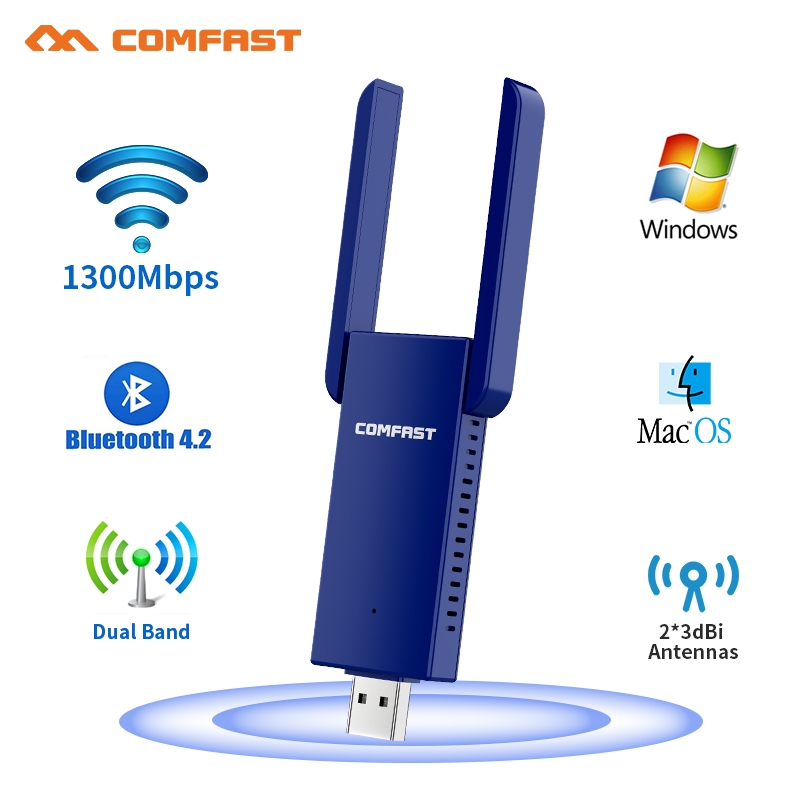 Comfast usb บลูทูธ ตัวรับสัญญาณ bluetooth + Wifi 2 in 1 1300Mbps dual ...