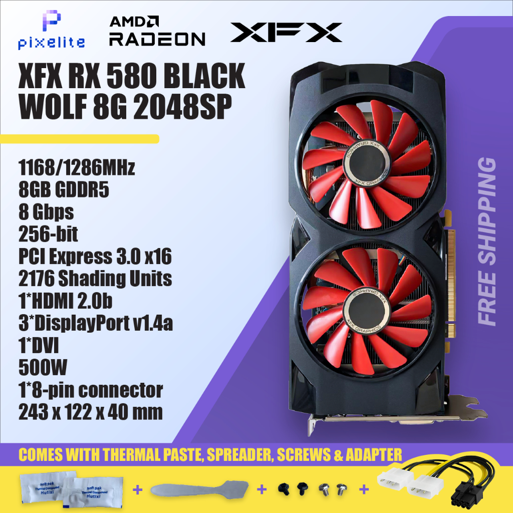 ใช ้ XFX RX 580 RX580 2048sp 8G 8GB D5 DUAL FAN AMD กราฟิกการ ์ ดกราฟิก ...