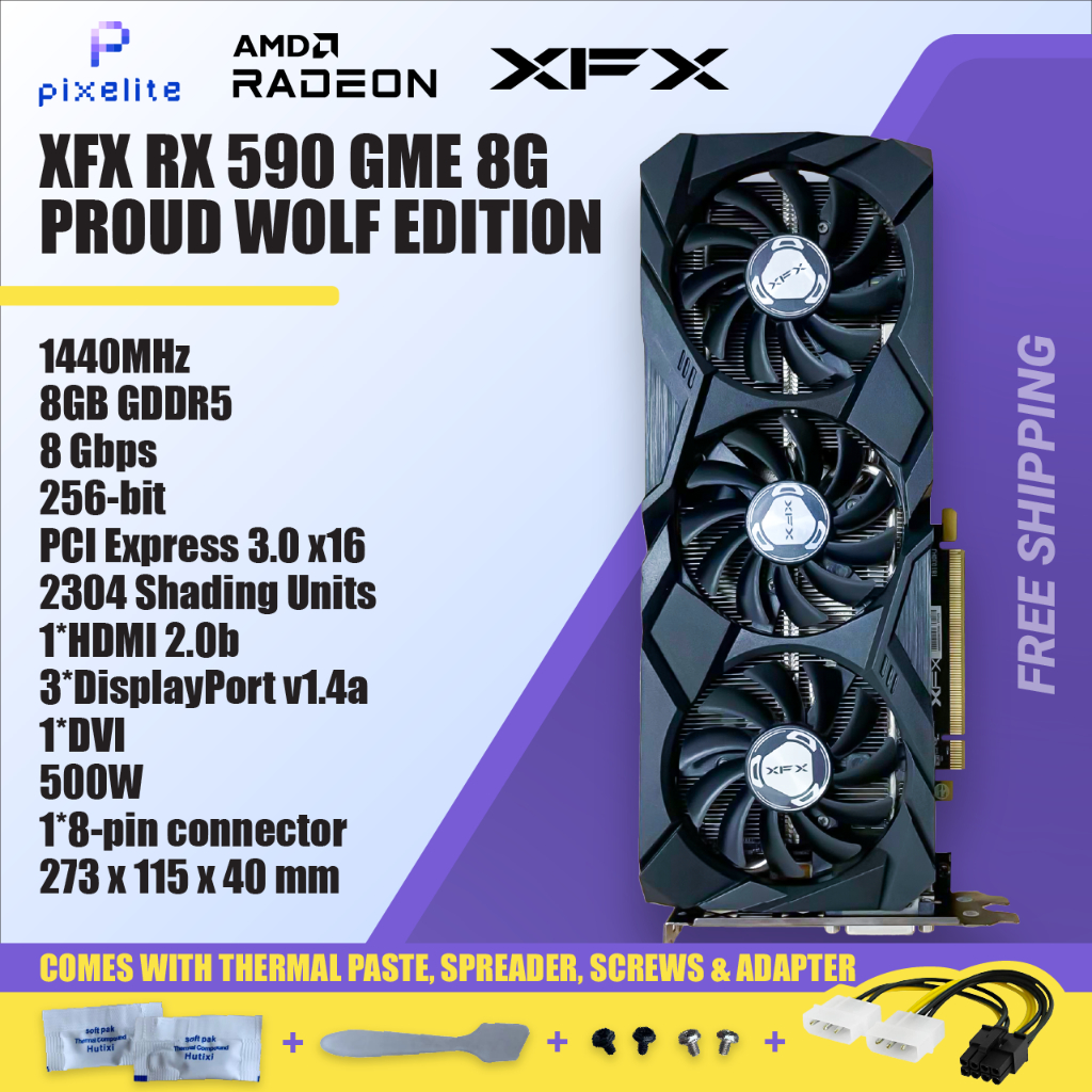 ใช้ XFX PROUD WOLF RX 590 RX590 2304sp 8G 8GB D6 TRI FAN AMD กราฟิกการ์ดกราฟิกกราฟิกการ์ด grapik ...