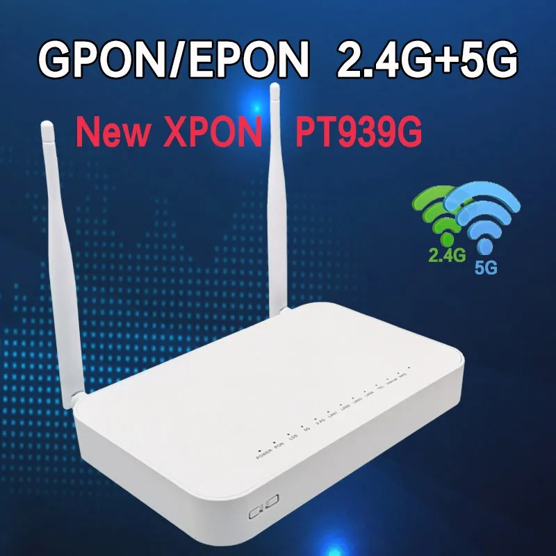 ใหม่ XPON ONU GE 2USB TEL เราเตอร์ออปติคอลไฟเบอร์ WIFI 2.4G&5G Dual Band ONT EPON/GPON PT939G ...