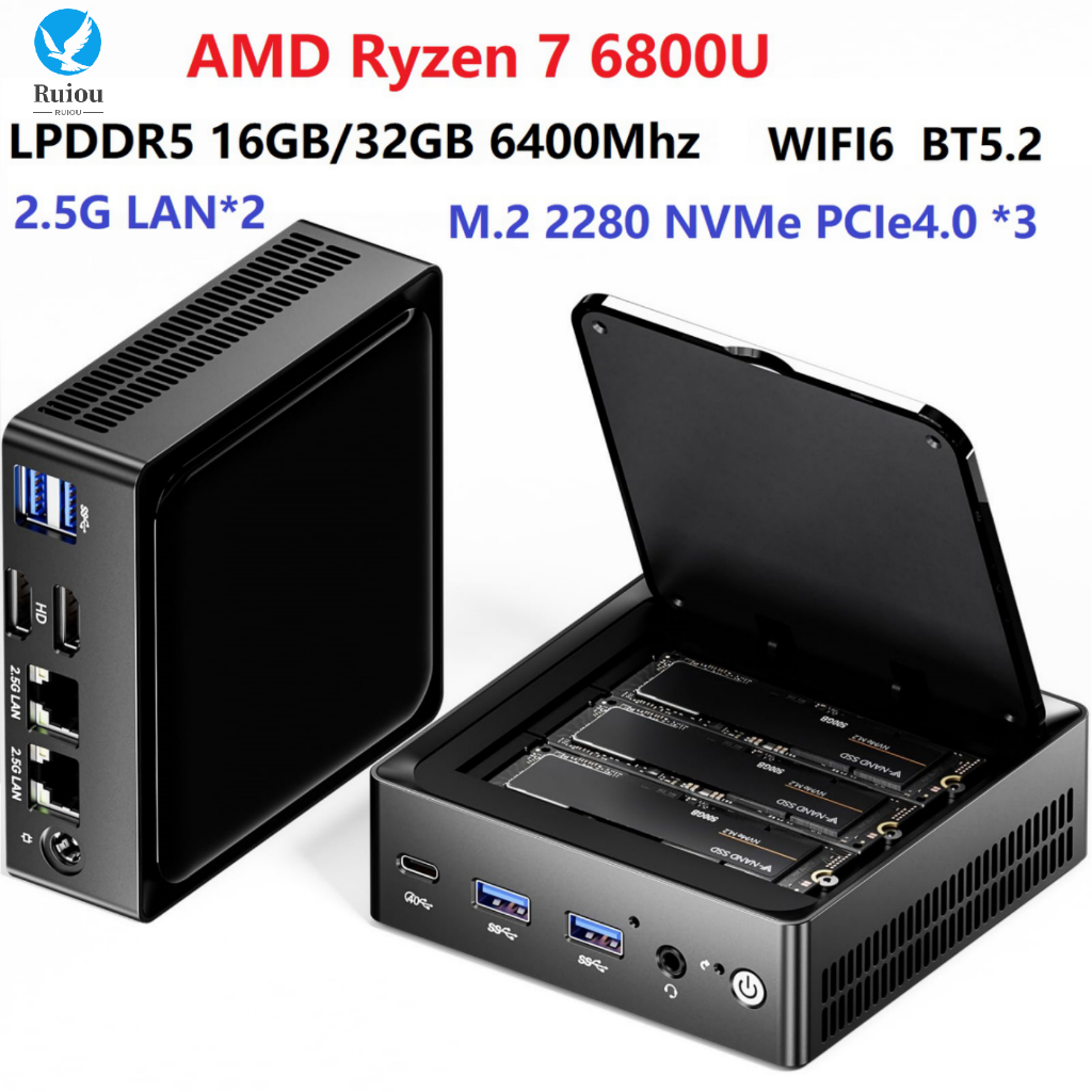 Amd Ryzen 7 6800U Mini PC LPDDR5 6400MHz 16GB 32GB 512GB NVMe PCIe4.0 ...