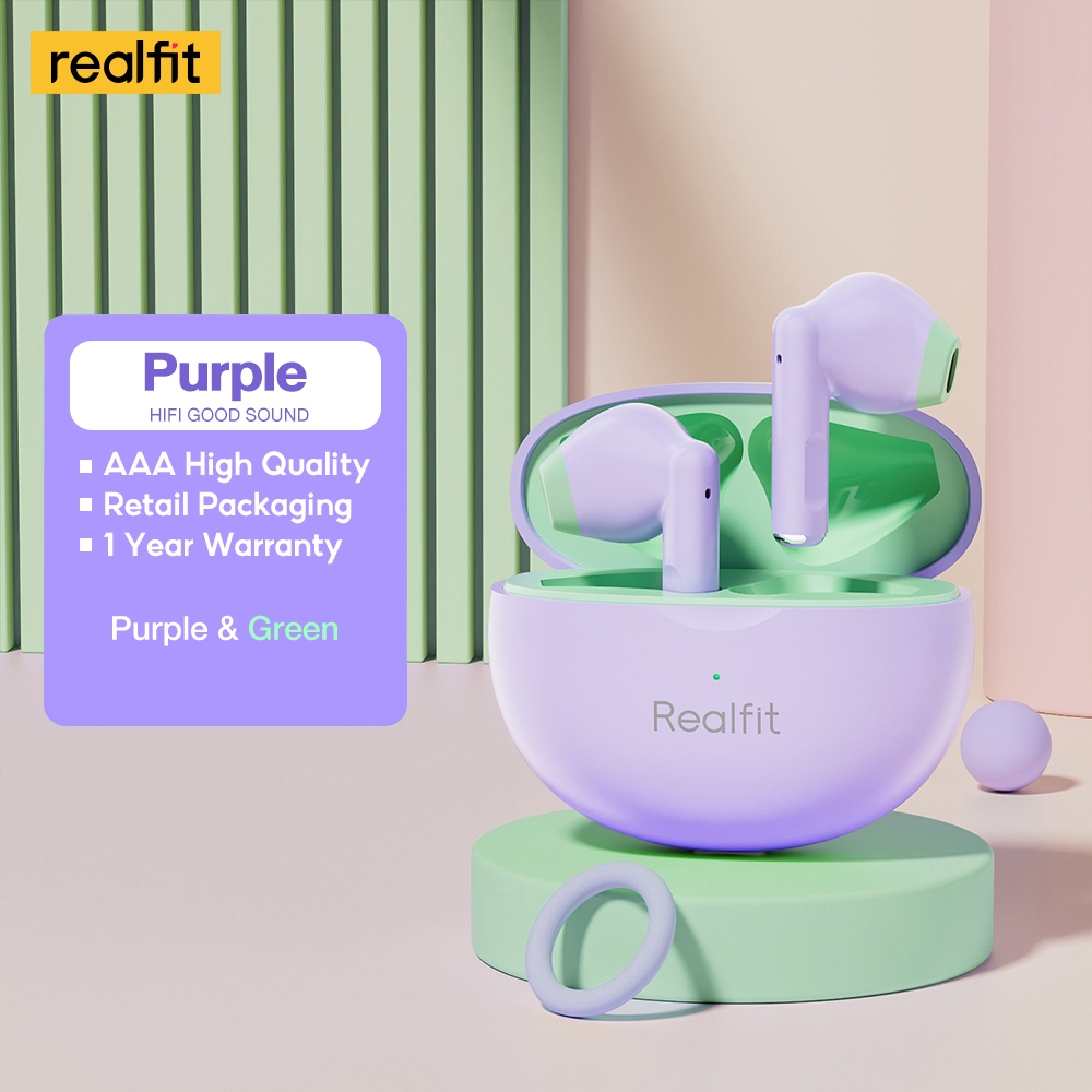 Realfit F2 หูฟังบลูทูธไร้สาย พร้อมไมโครโฟน เล่นได้นาน | Shopee Thailand