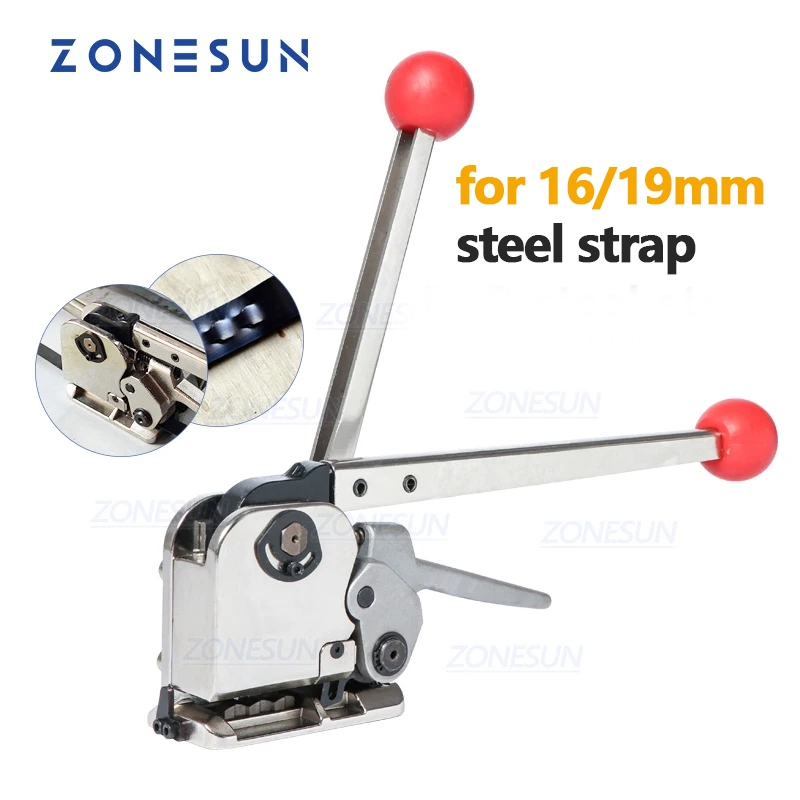 Zonesun DB-GD35 16-19 มม.คู่มือหัวเข็มขัดฟรีเข็มขัดเหล็กเครื่องรัดสายรัด Tensioner เครื่องมือ ...