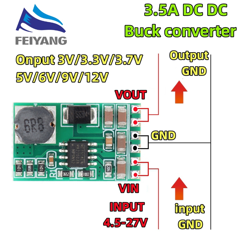Sm 3.5A DC-DC โมดูลแปลงแรงดันไฟฟ้า 4.5V-27V เป็น 3V 3.3V 3.7V 5V 6V 7.5 ...