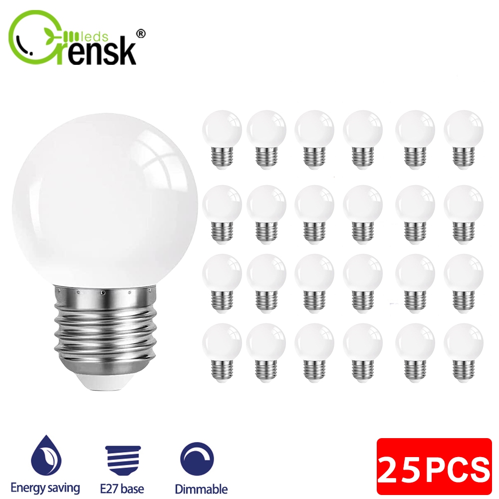หลอดไฟ Led E27 1W 2W 3W G45 220V พลาสติก สีขาวอบอุ่น ประหยัดพลังงาน สําหรับตกแต่งบ้าน 25 ชิ้น ...