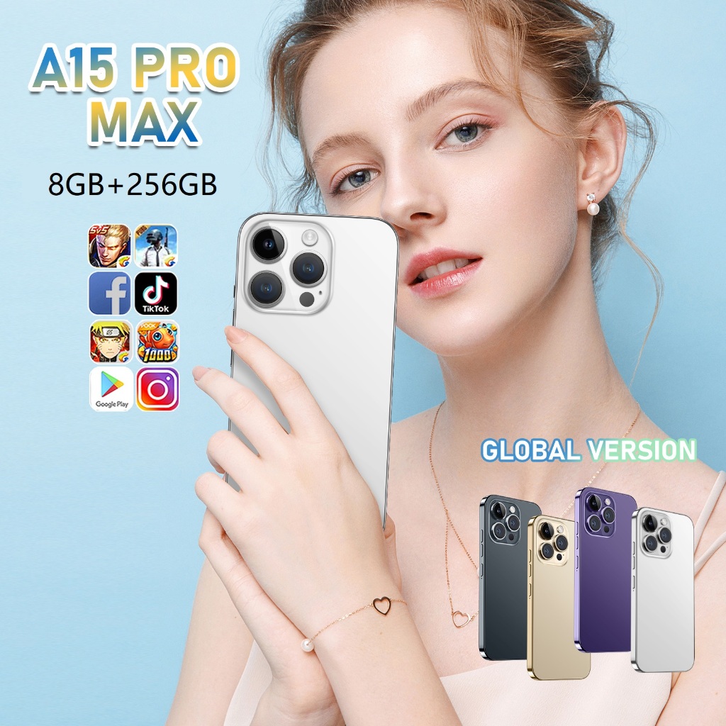 สมาร์ทโฟน 5G A15 PRO MAX 7.3 นิ้ว หน่วยความจําแบบเต็มหน้าจอ HD 8+256GB ...