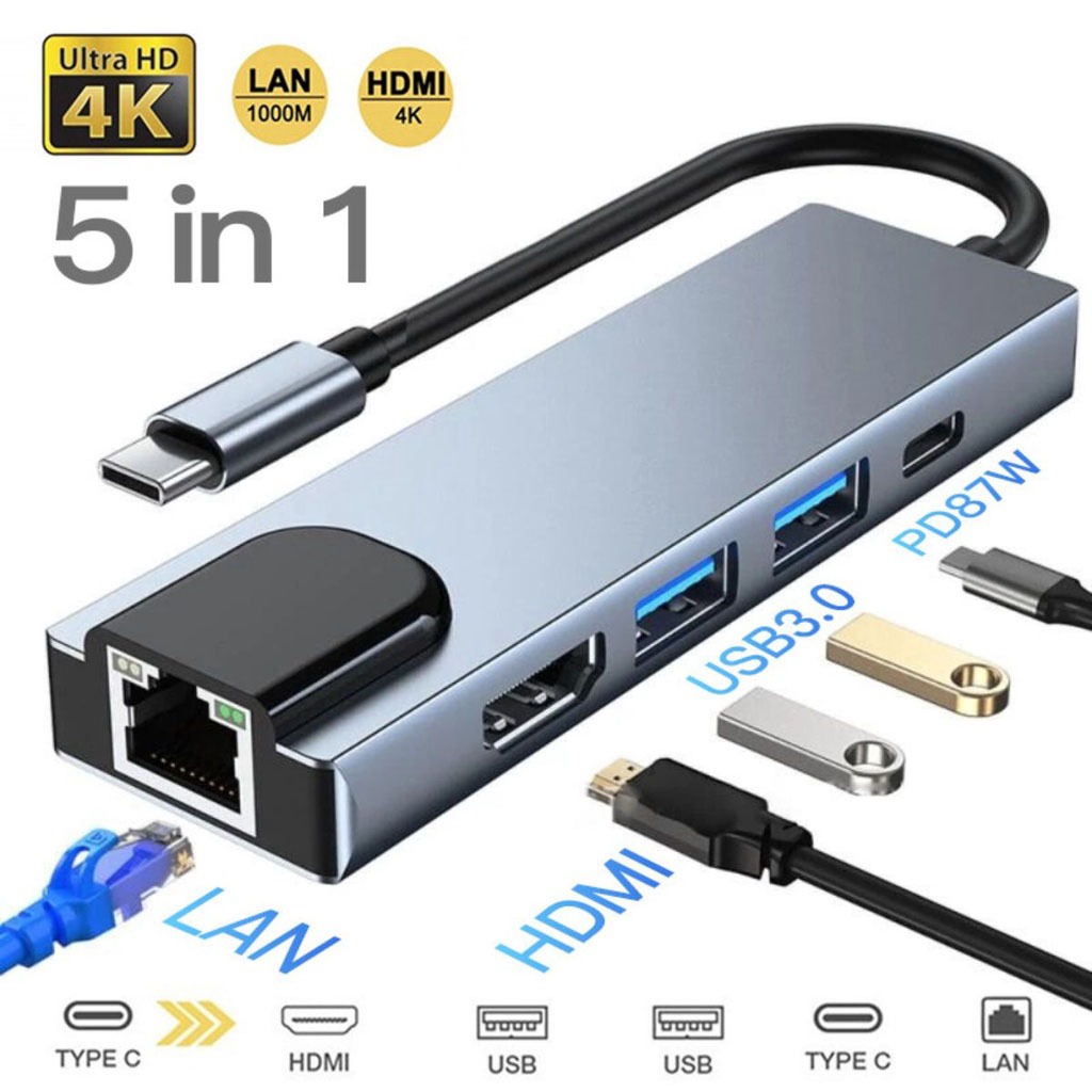 สายเคเบิล Typec เป็น Lan และ hdmi และ Usb 3.0 (คุณภาพสูง 5 in 1 ไม่ต้อง ... สายเคเบิล Typec เป็น Lan และ hdmi และ Usb 3.0 (คุณภาพสูง 5 in 1 ไม่ต้อง ...