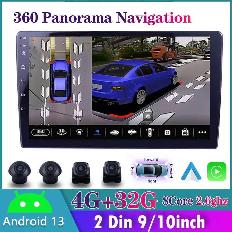 [4G+32G Ips 8 Core Carplay] 2 Din Android 13 วิทยุติดรถยนต์ พร้อม 360° เครื่องบันทึกการขับขี่ พา ...