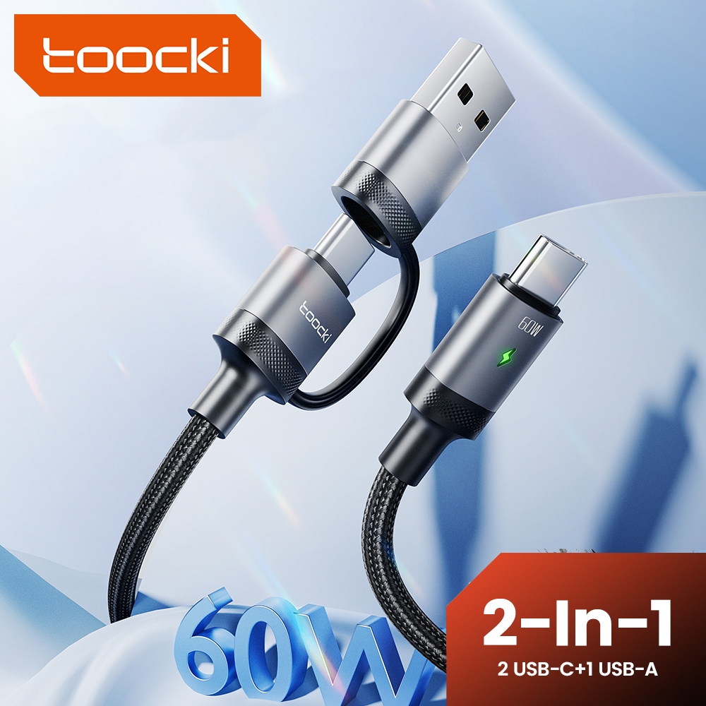 Toocki PD 60W 2 In 1 สายเคเบิล USB Type C To Type C/USB ชาร์จเร็ว สายข้อมูล โทรศัพท์ อะแดปเตอร์ ...